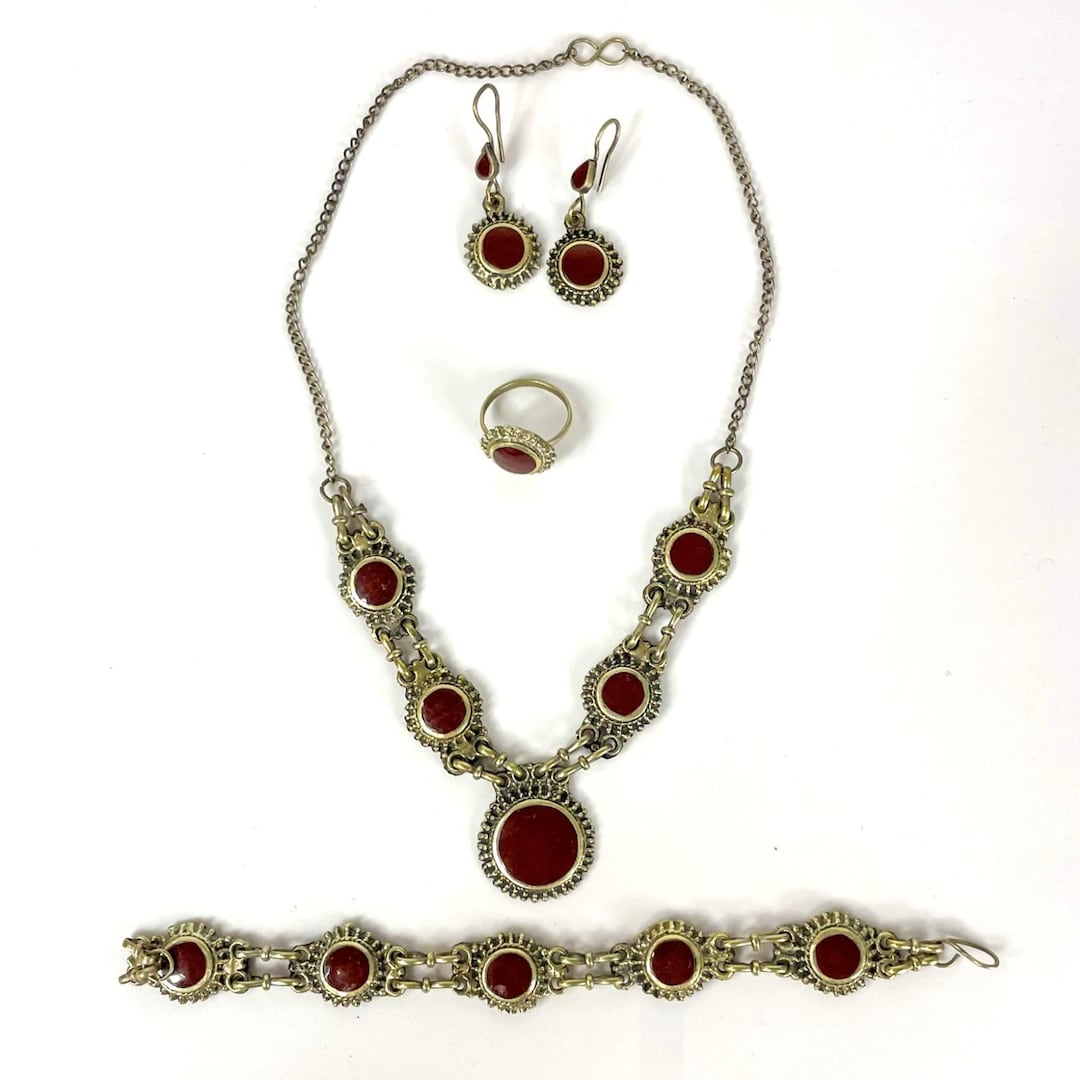 Ethic Boho Tribal Middle Eastern Necklace Bracelet Earrings Ring Set ...