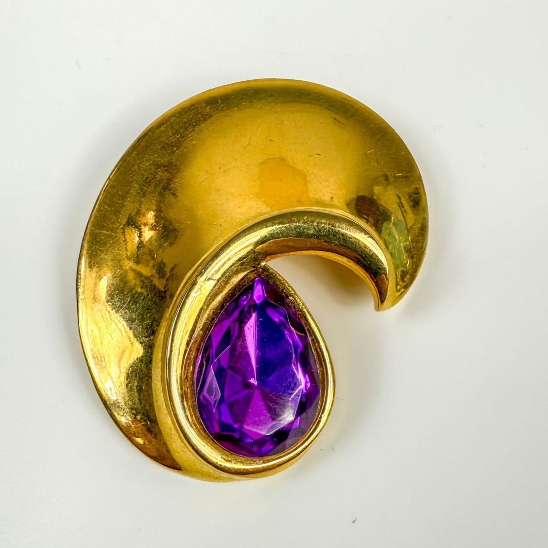 Vintage MWS Mark Wasserman Samara Gold-tone Brooch Purple Teardrop ...