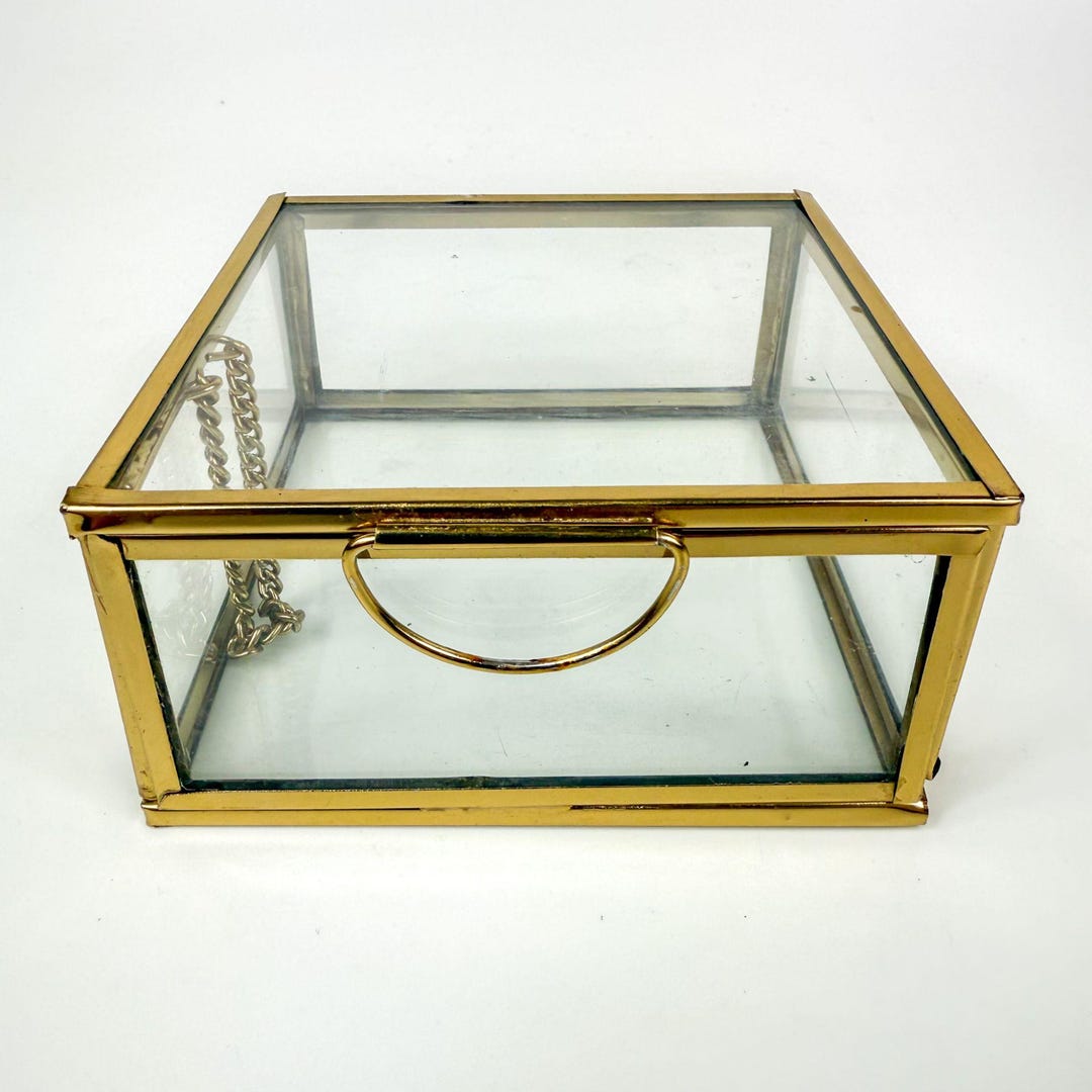 Clear Glass Display Box With Brass Frame & Lid With Chain - Etsy