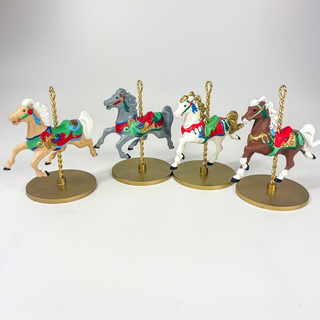 Hallmark Tobin Fraley Carousel Horses Christmas Ornaments Set of 4 1989 ...