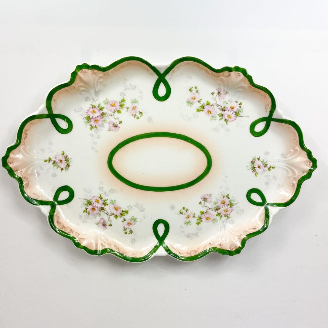 Vintage Eleanor Bone China Floral Oval Serving Platter Green ...
