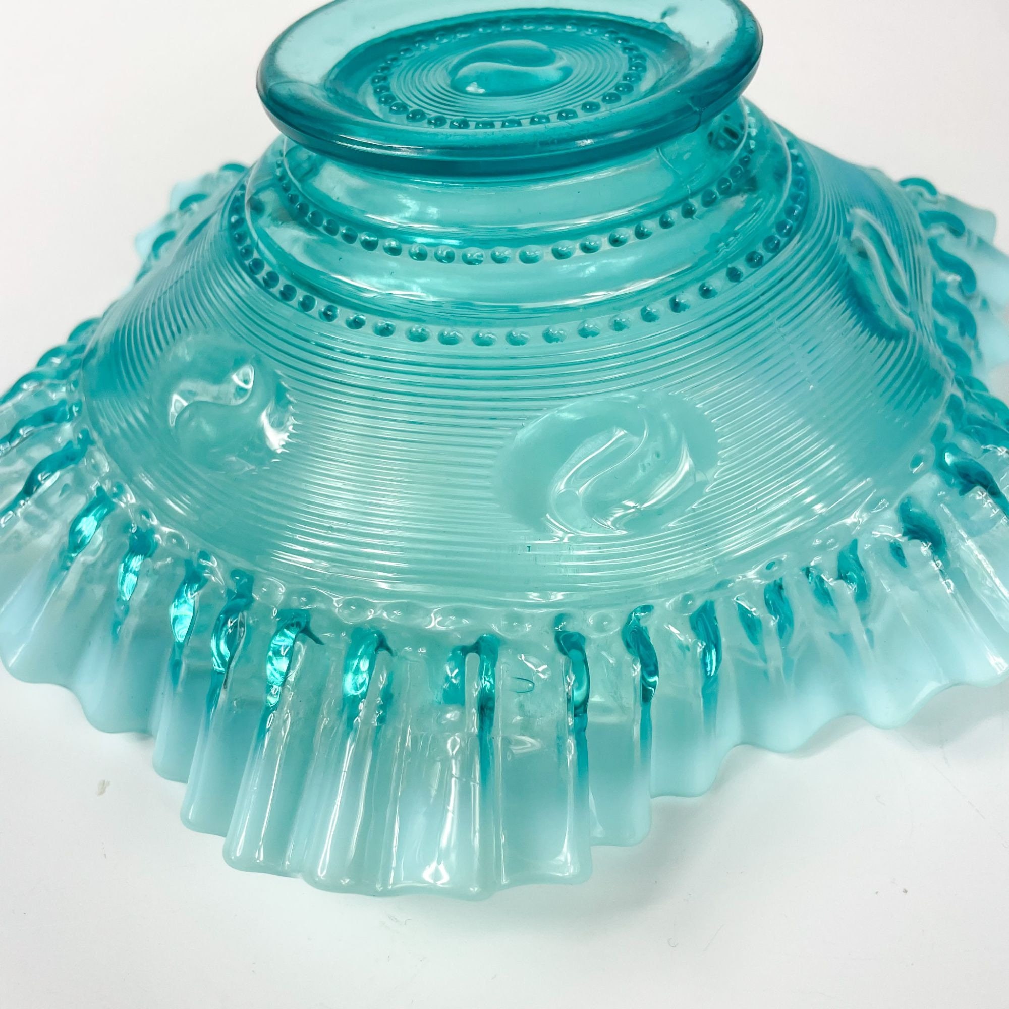 Antique Jefferson Glass Astro Blue Opalescent Ruffled Edge Bowl - Etsy