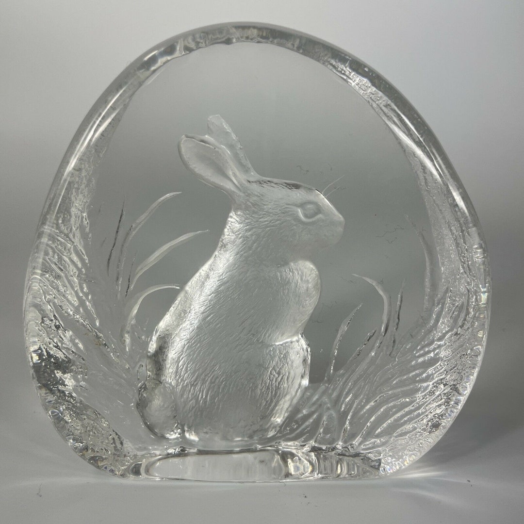 Clear Crystal Glass Rabbit Paperweight Signed Dated - Etsy