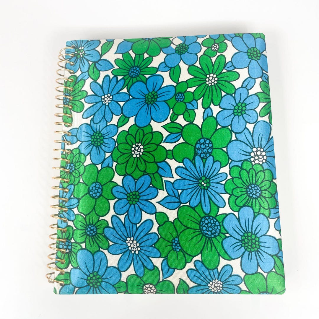Vtg Flower Power Blue Green Fabric Self Adhesive Scrap Booking Photo ...