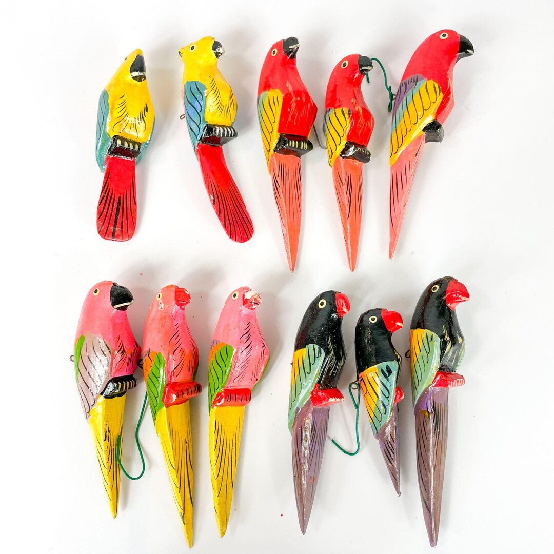 Colorful Hand-painted Wooden Parrot Christmas Ornaments Folk Art - Etsy