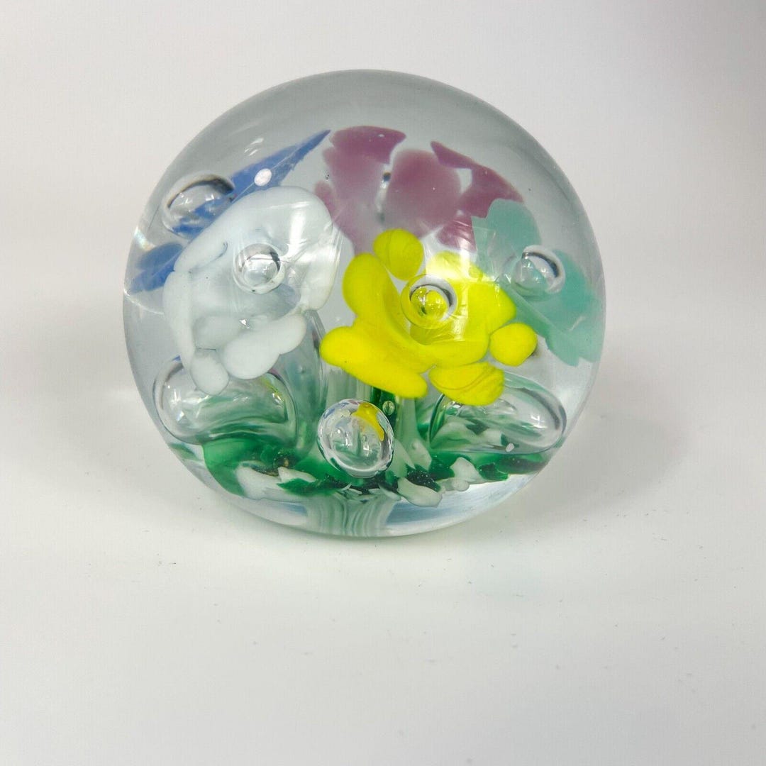 Art Glass Gibson Multicolor Pastel Flowers Paperweight 1999 - Etsy