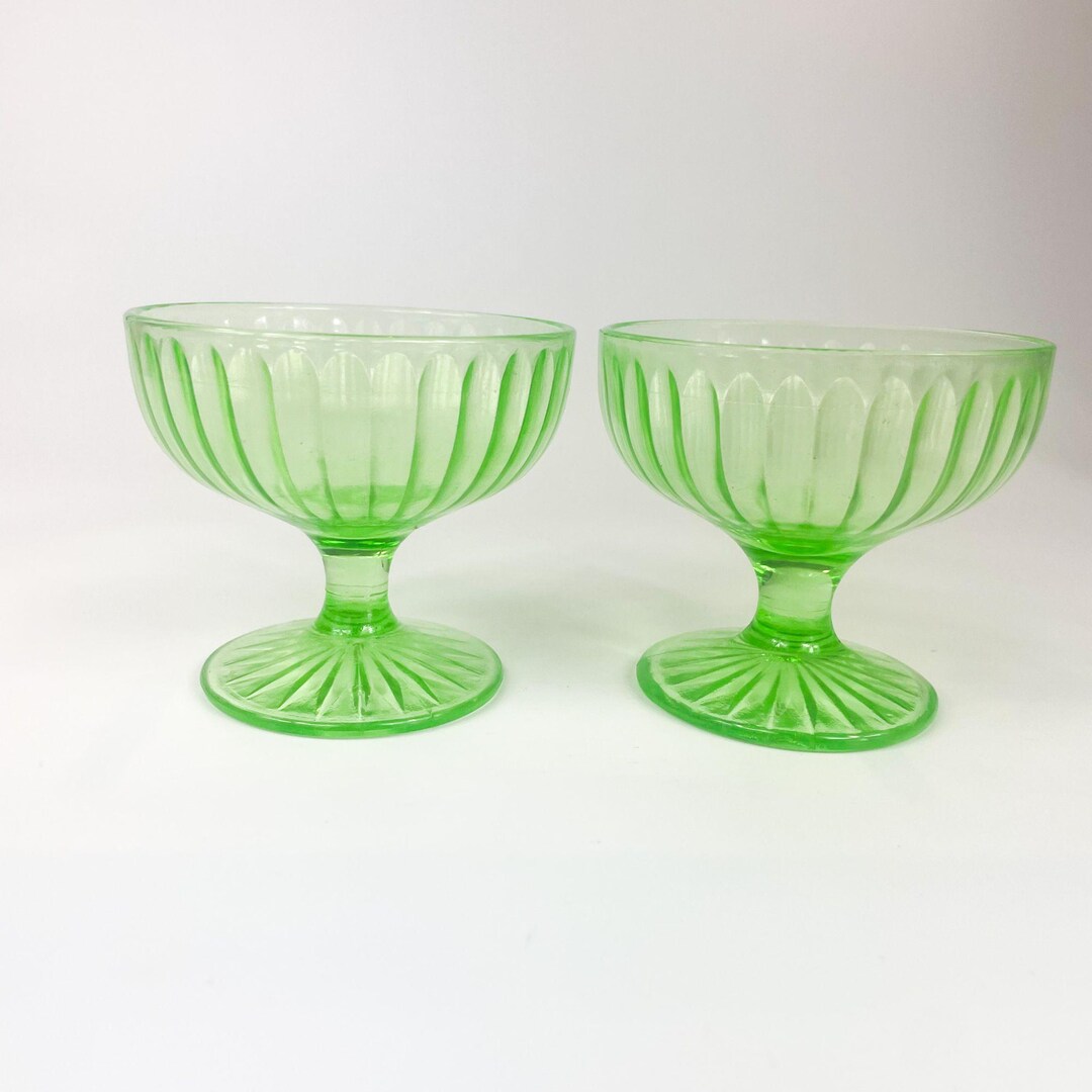 Hazel Atlas Ribbon Green Uranium Glass Tall Sherberts Set of 2 - Etsy