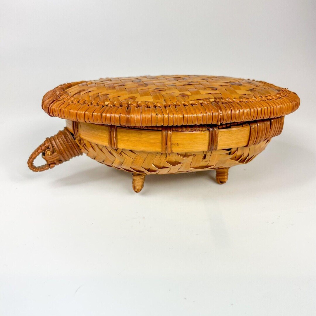 Woven Wicker Turtle Basket Box Lid Tortoise Rattan - Etsy