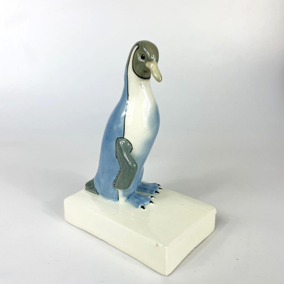 Vintage Porcelain Penguin Figurine Ceramic Blue Gray White Base ...