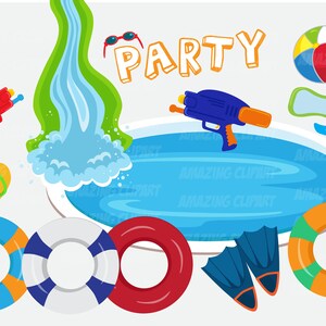 Pool Party, Beach Clipart, Water Slide Boy Clipart, Pool Clipart ...