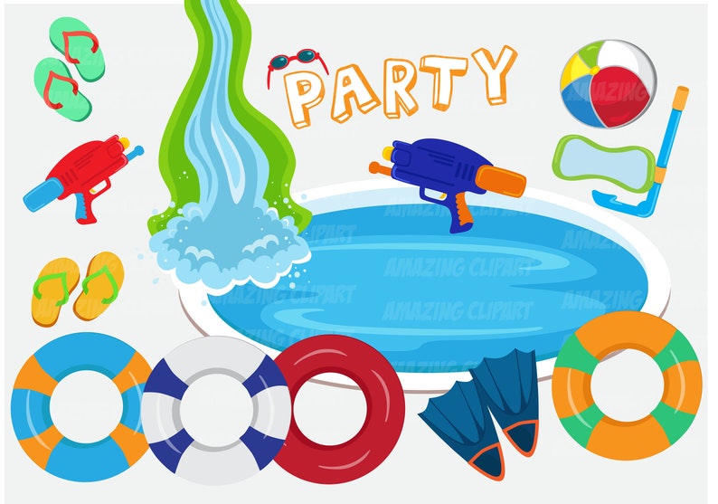 Pool Party Beach Clipart Water Slide Boy Clipart Pool | Etsy