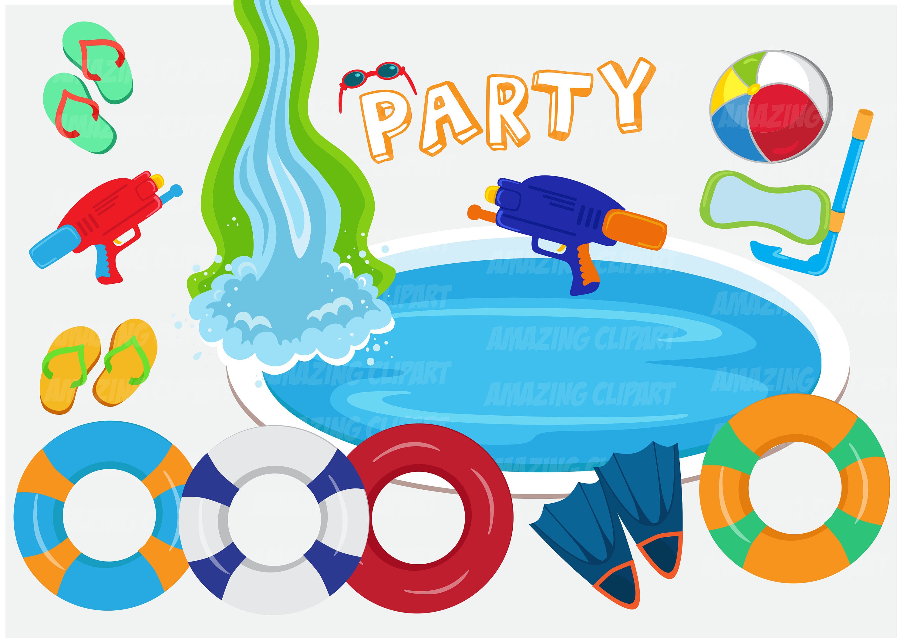 Pool Party Beach Clipart Water Slide Boy Clipart Pool - Etsy UK