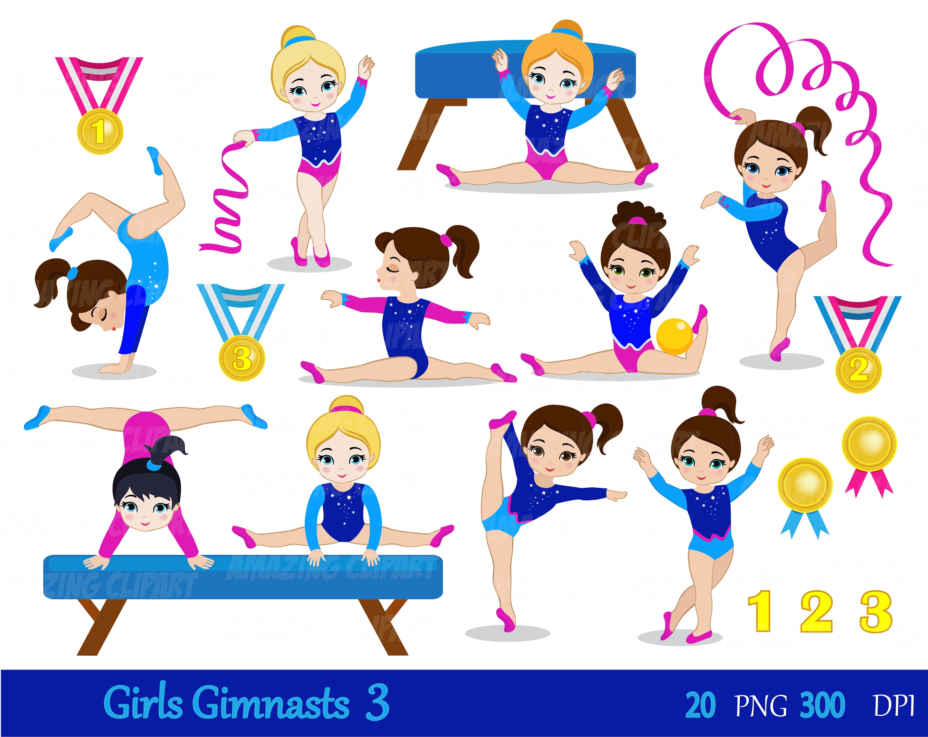 Gymnastics Clipart. Gymnast Girls. Cute Girl Sport Kid - Etsy