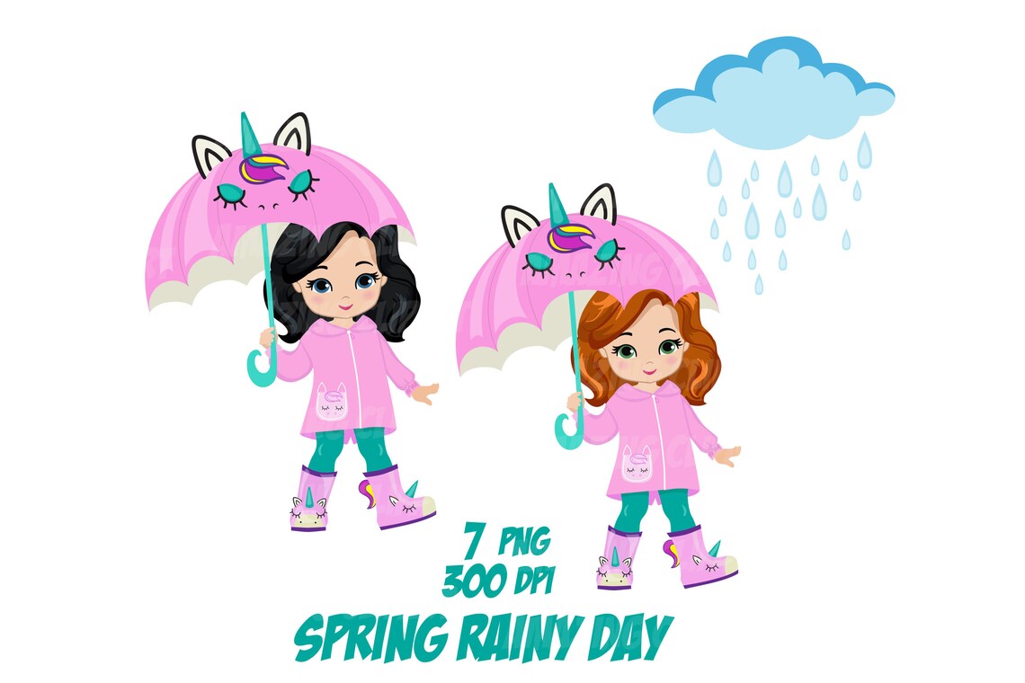 Rainy Day Girls Clipart, Cute Girls Rainbow, Fashion Girls Clipart ...