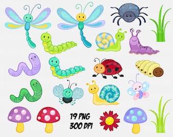 Cute Bugs Clipart, Insects, Spider, Dragonfly, Ant, Fly, Worm, Bees ...