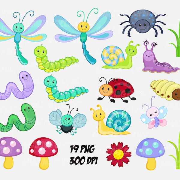 Cute Bugs Clipart - Etsy
