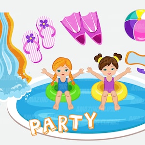 Pool Party, Beach Clipart, Water Slide Girl Clipart, Pool Clipart ...