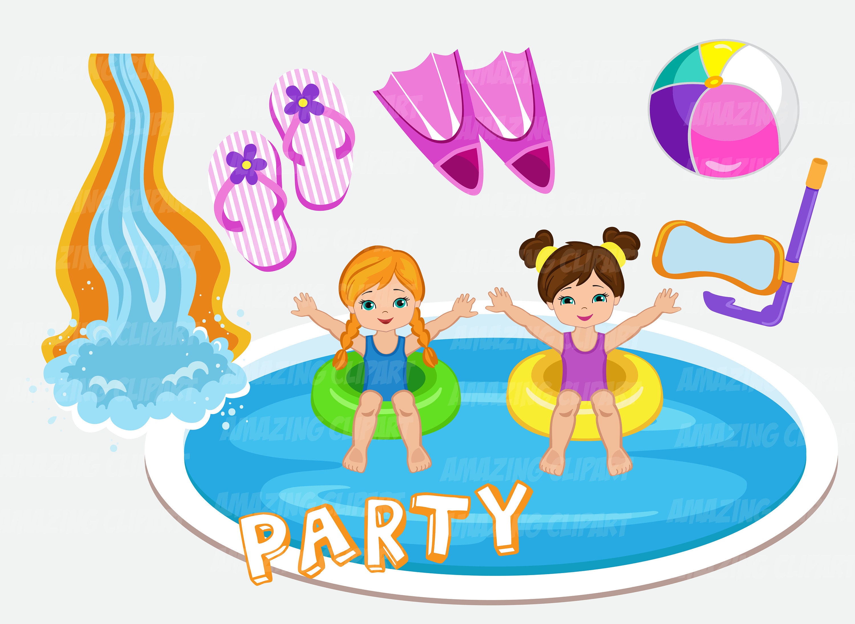 Pool Party Beach Clipart Water Slide Girl Clipart Pool - Etsy Australia