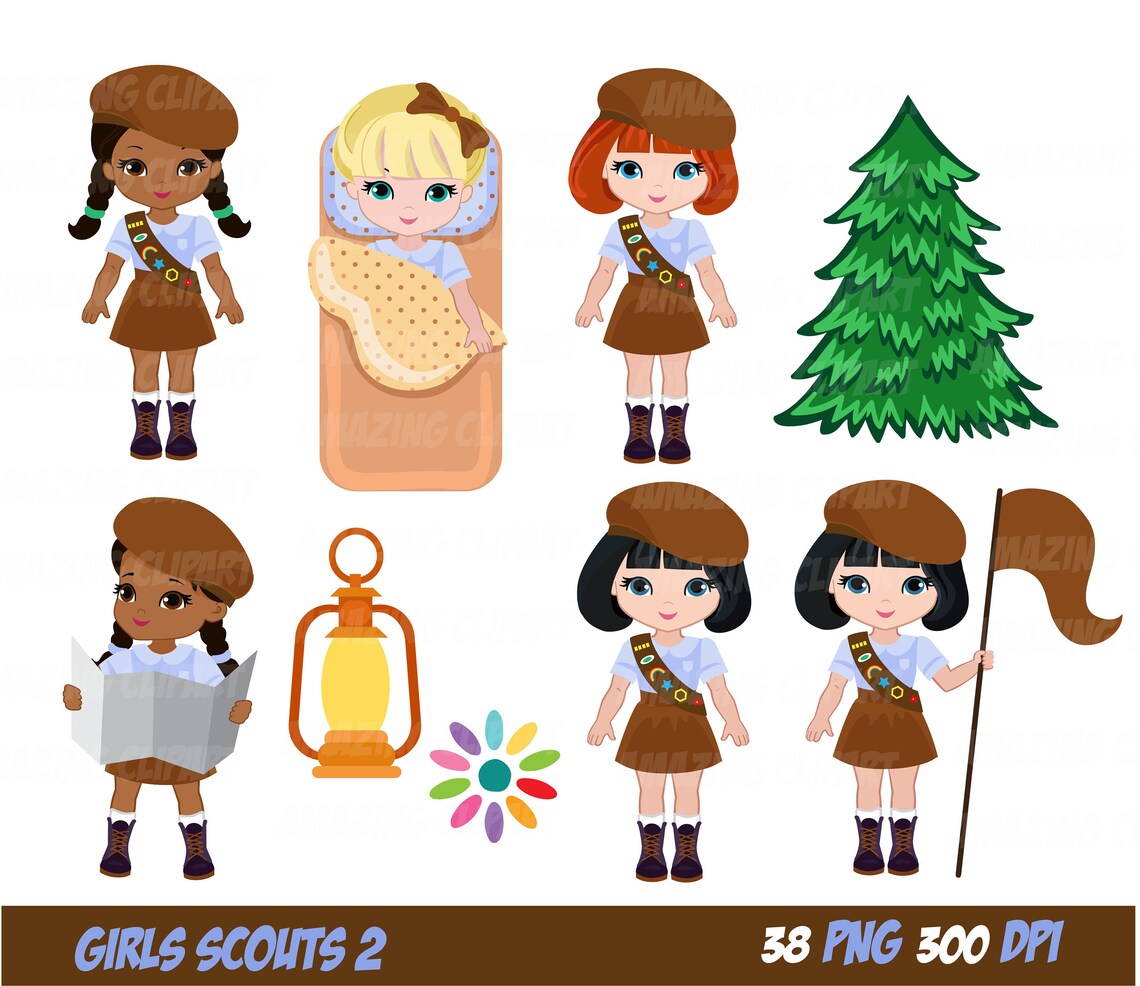 Explorer Girls Clipart Set Brownie Troop 2. Junior Scout Girl | Etsy