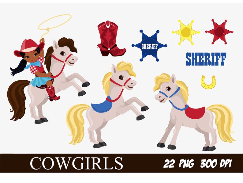 Cute Cowgirl Clipart Multicultural Instant Download Western - Etsy