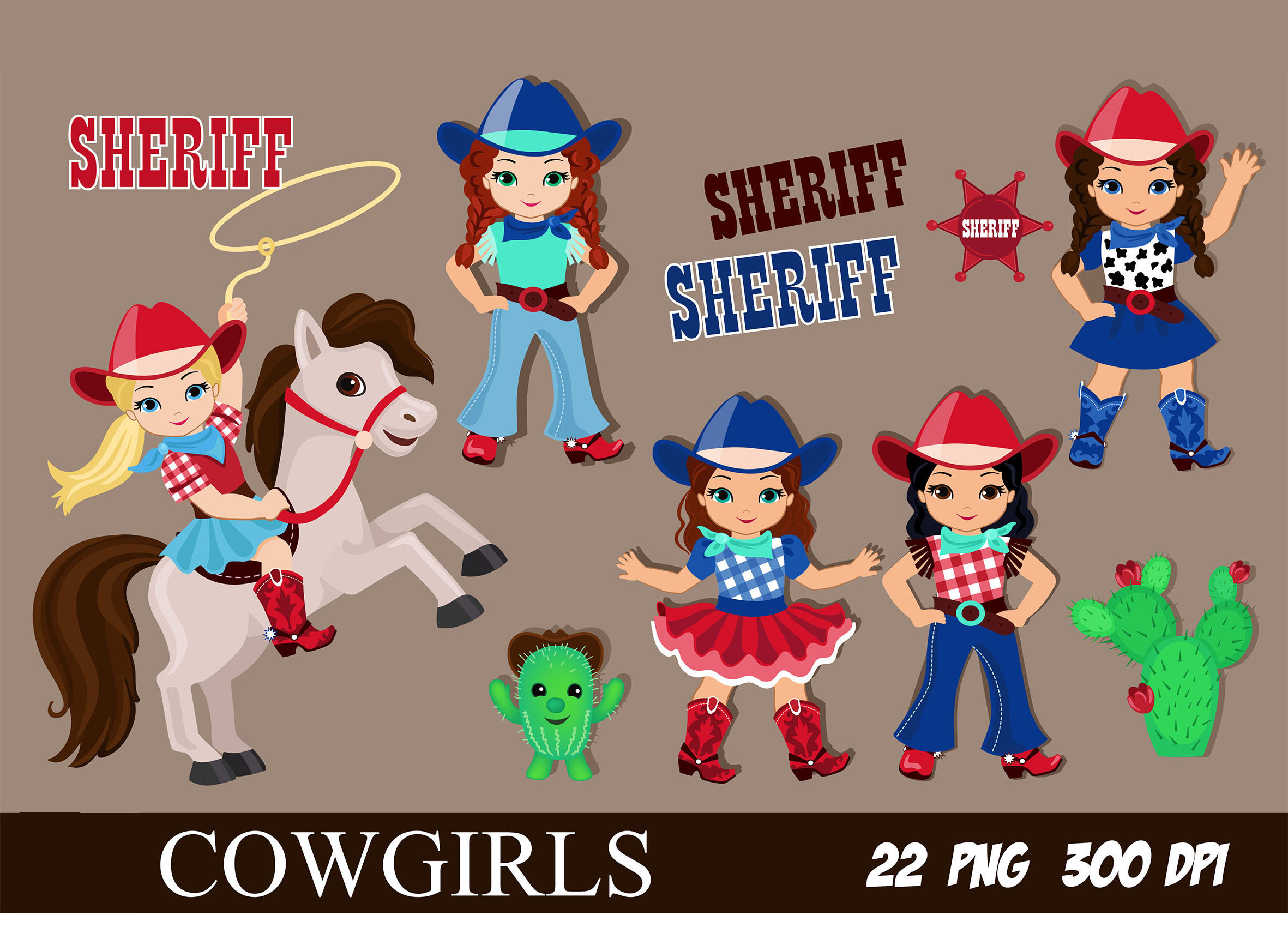 Cute Cowgirl Clipart Instant Download Western Graphics Red - Etsy