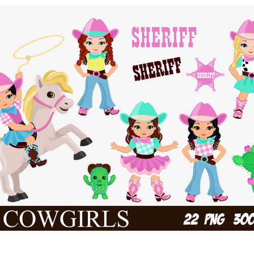 Cowgirl Clipart Pink & Brown Western Graphics Cowgirl - Etsy