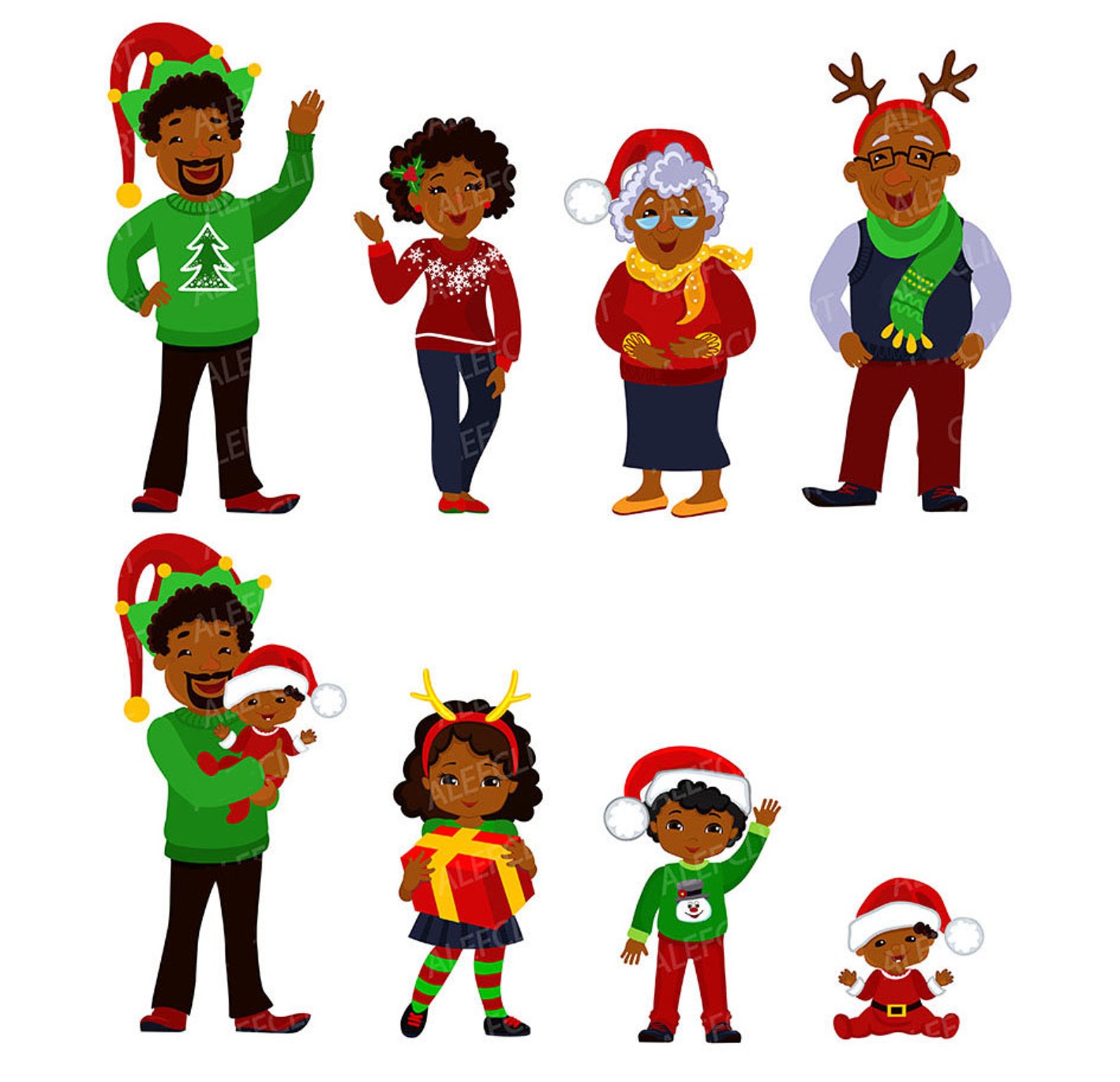 Christmas Family Clipart Family African American Christmas - Etsy