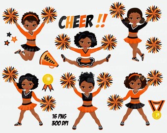 Orange Cheerleader Clipart, Vector Pom Pom, Sport, Black Cheerleader ...