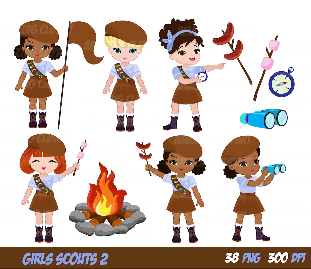 Explorer Girls Clipart Set Brownie Troop 2. Junior Scout Girl Clip Art ...
