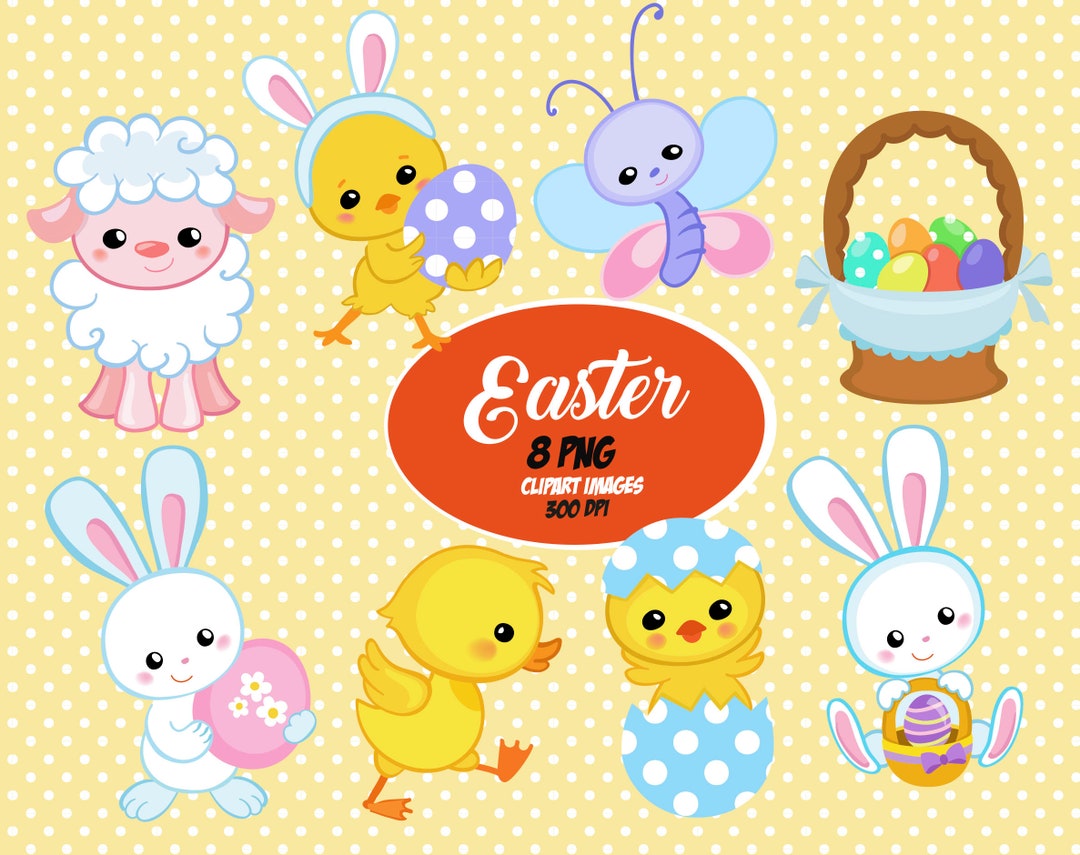 Easter Clipart, Easter Spring Bunny, Lamb, Duck, Chicks. - Etsy