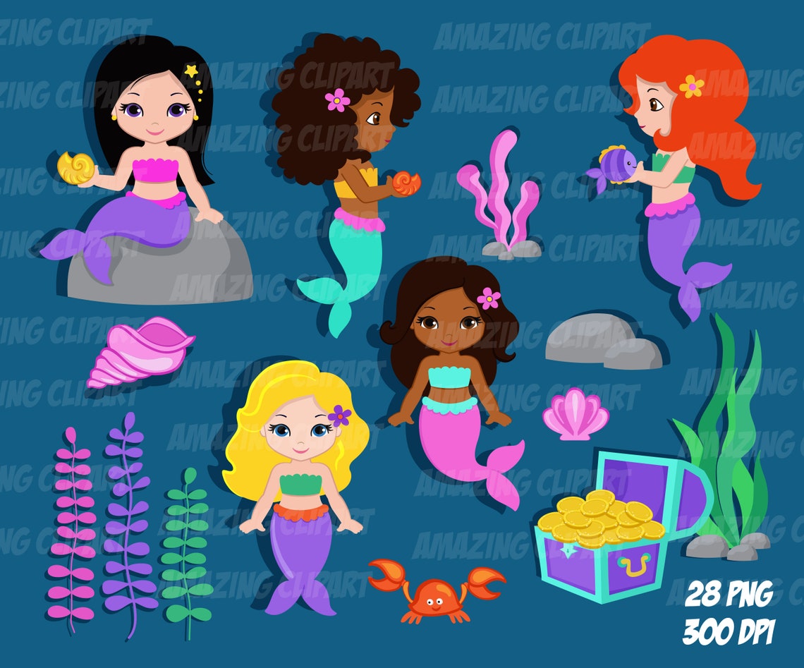 Mermaid Princess Cute Mermaids Clip Art Mermaid Clipart - Etsy