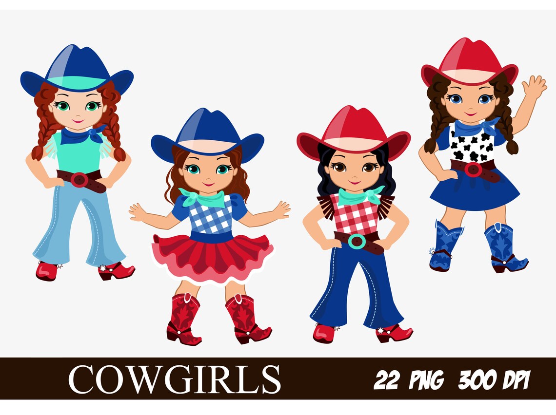 Cute Cowgirl Clipart Instant Download Western Graphics Red - Etsy