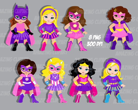 Superheroes Clipart Supergirls Png Superhero Birthday | Etsy
