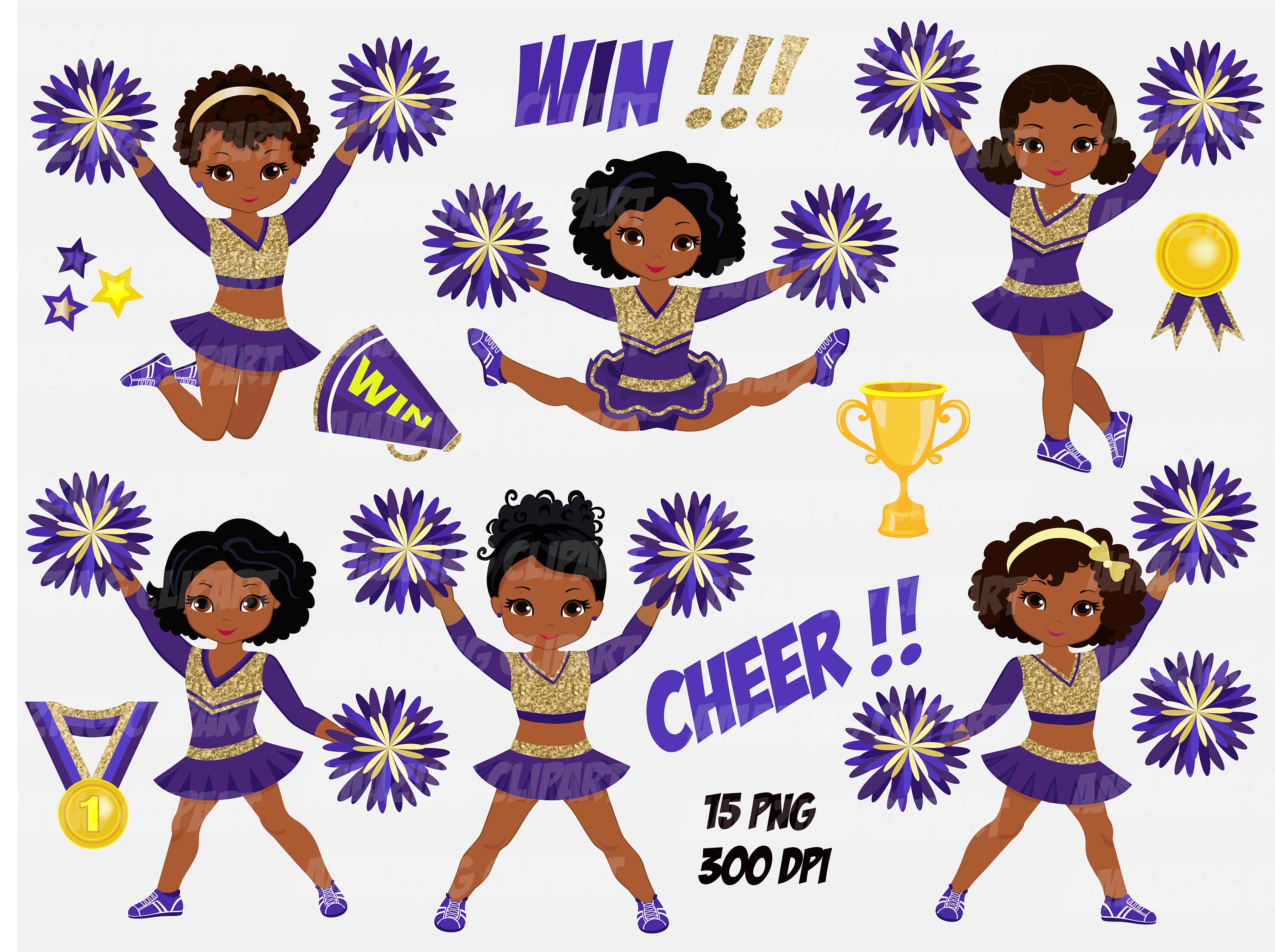 Gold Purple Cheerleader Clipart, Pom Pom, Deporte, Black Cheerleader ...