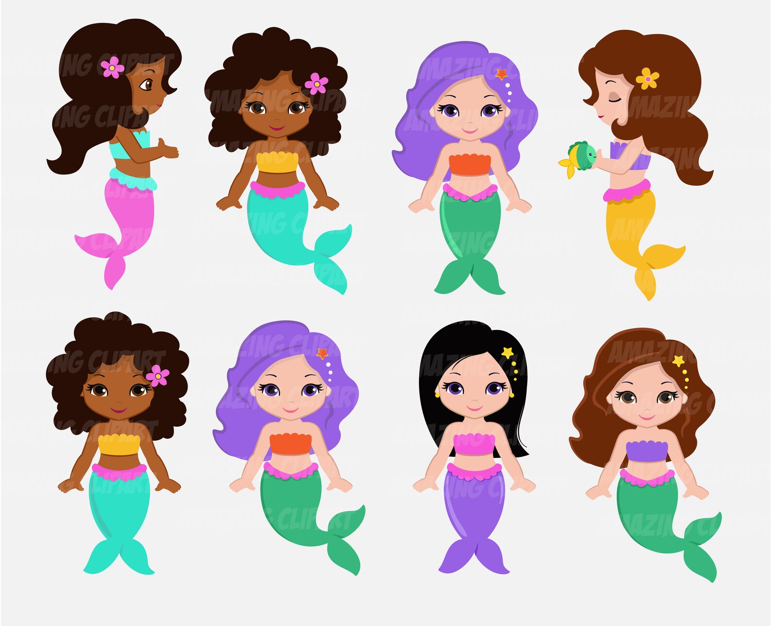 Mermaid Princess Cute Mermaids Clip Art Mermaid Clipart | Etsy