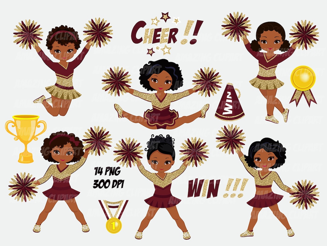 Maroon Gold Cheerleader Clipart, Pom Pom Sport, Black Cheerleader PNG ...