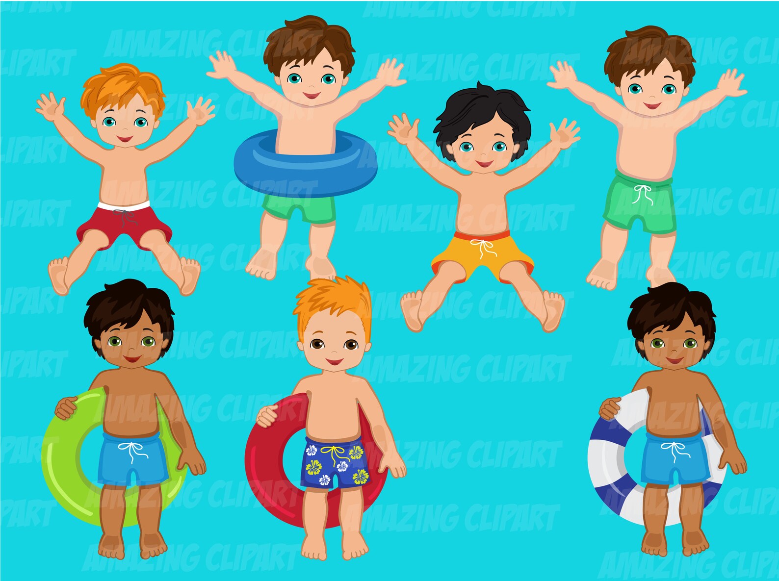 Pool Party Beach Clipart Water Slide Boy Clipart Pool | Etsy