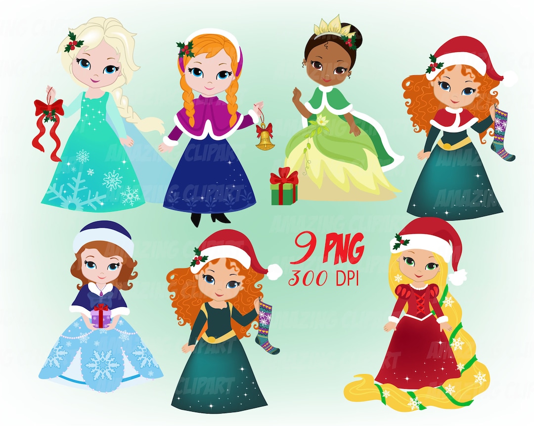 Christmas Princess Clipart 3 - Etsy