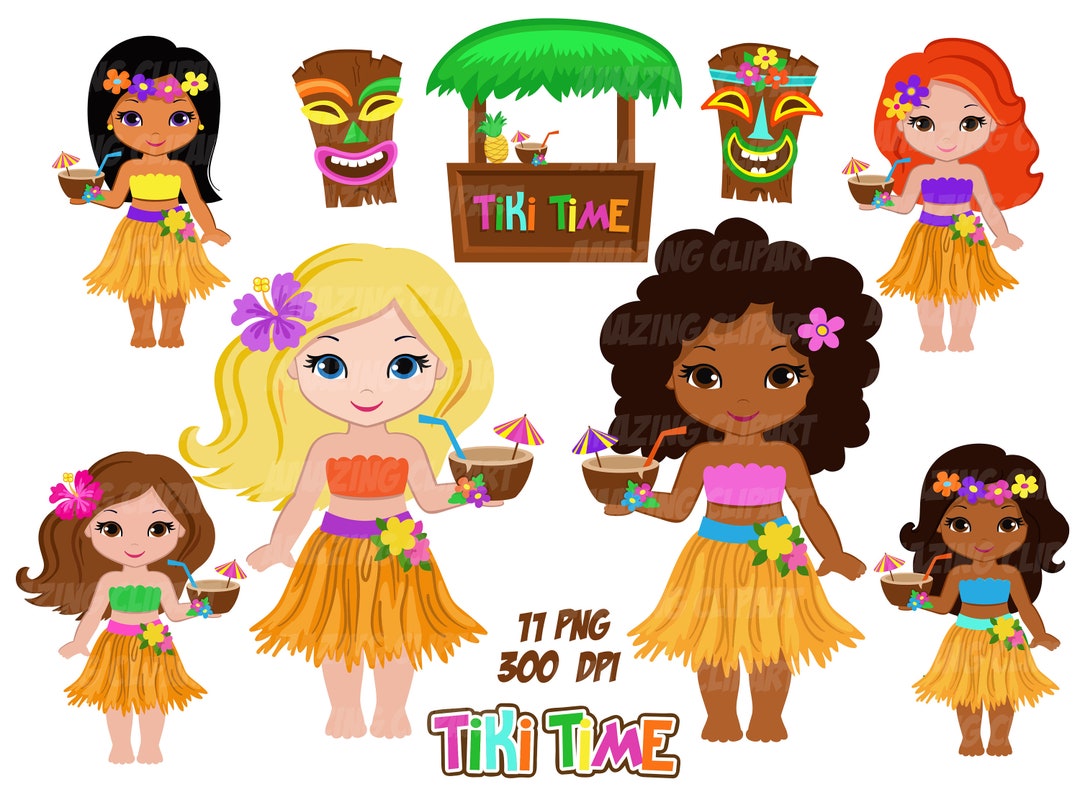 Luau Party Digital Clipart, Гавайские танцоры, Tiki Time, Aloha Clipart ...