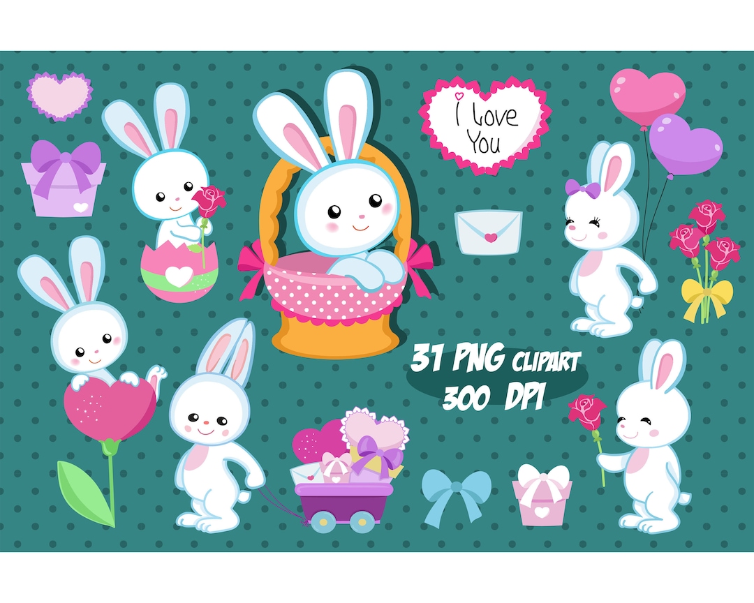 Bunnies Clipart, Valentine Clipart, Rabbits Clipart. - Etsy