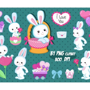 Bunnies Clipart, Valentine Clipart, Rabbits Clipart. - Etsy