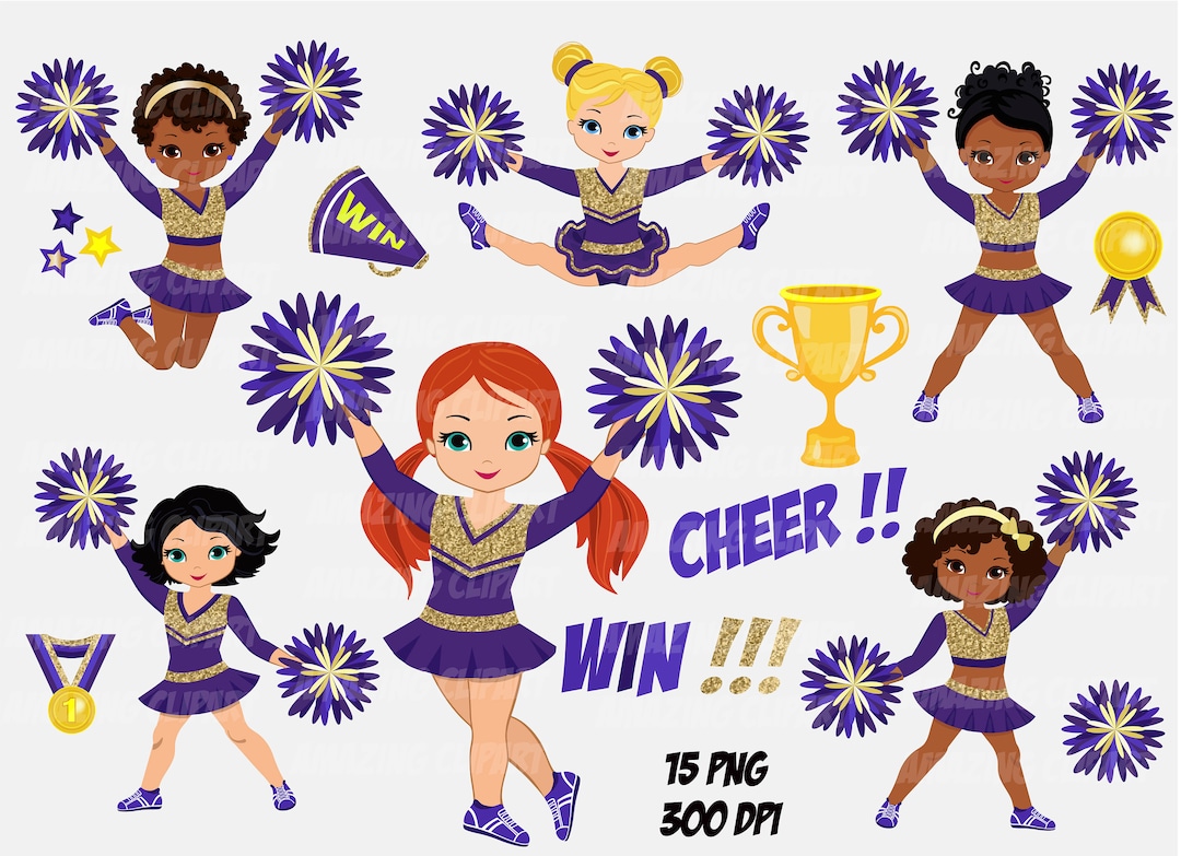 Gold Purple Multicultural Team Cheerleader Clipart, Pom Pom, Sport ...