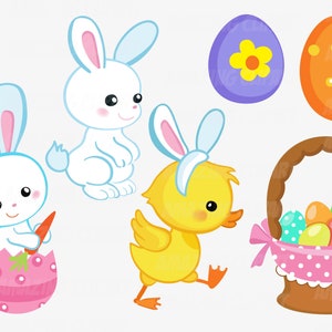 Easter Clipart, Easter Spring Bunny, Lamb, Duck, Chicks. - Etsy