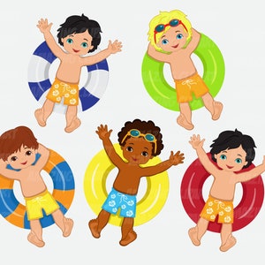 Pool Party Clipart Boys. Little Boys With Pool Party Banner, Ice Cream ...