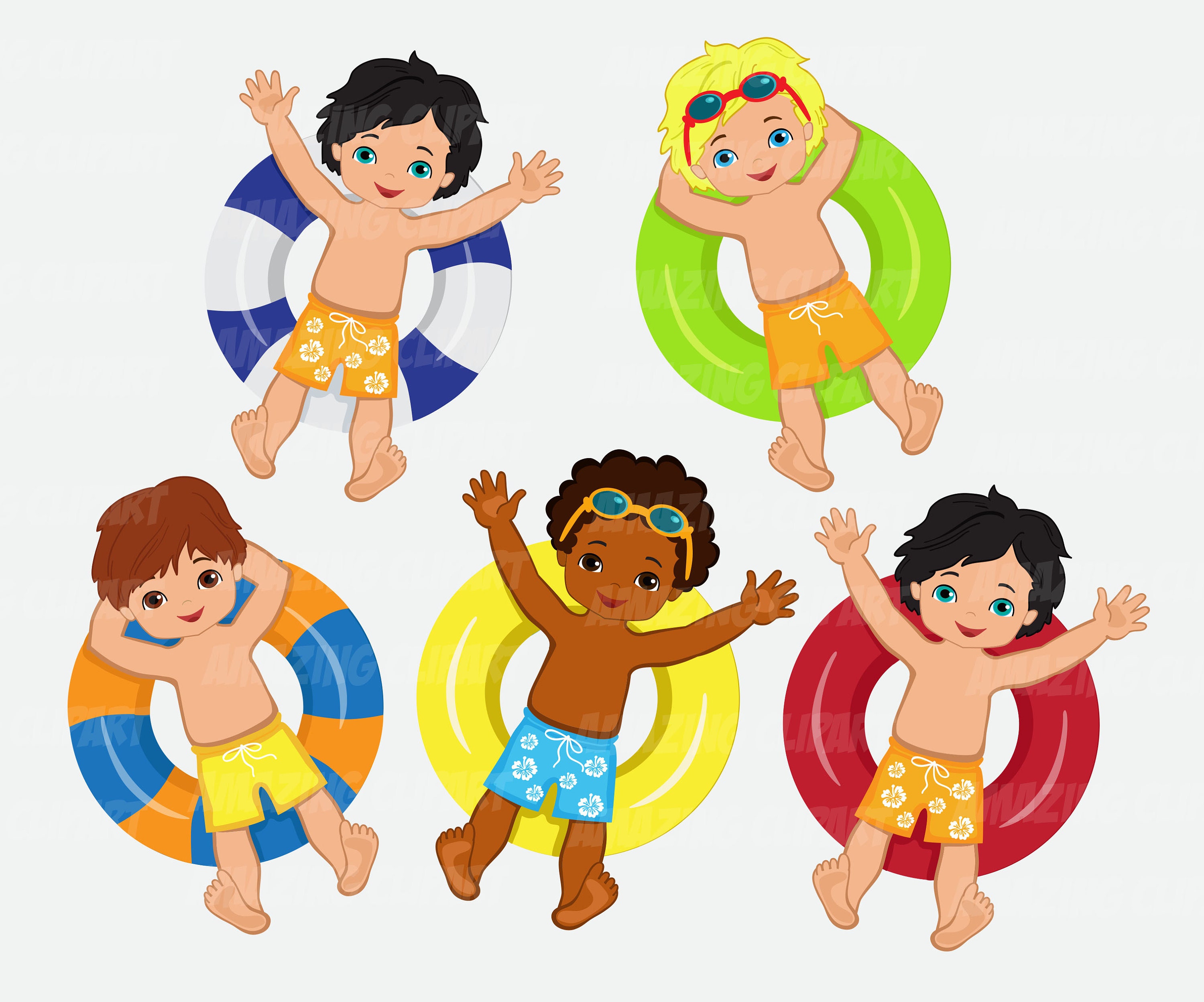 Pool Party Clipart Boys. Little Boys With Pool Party Banner - Etsy