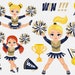 Gold Navy and White Multicultural Team Cheerleader Clipart, Pom Pom ...