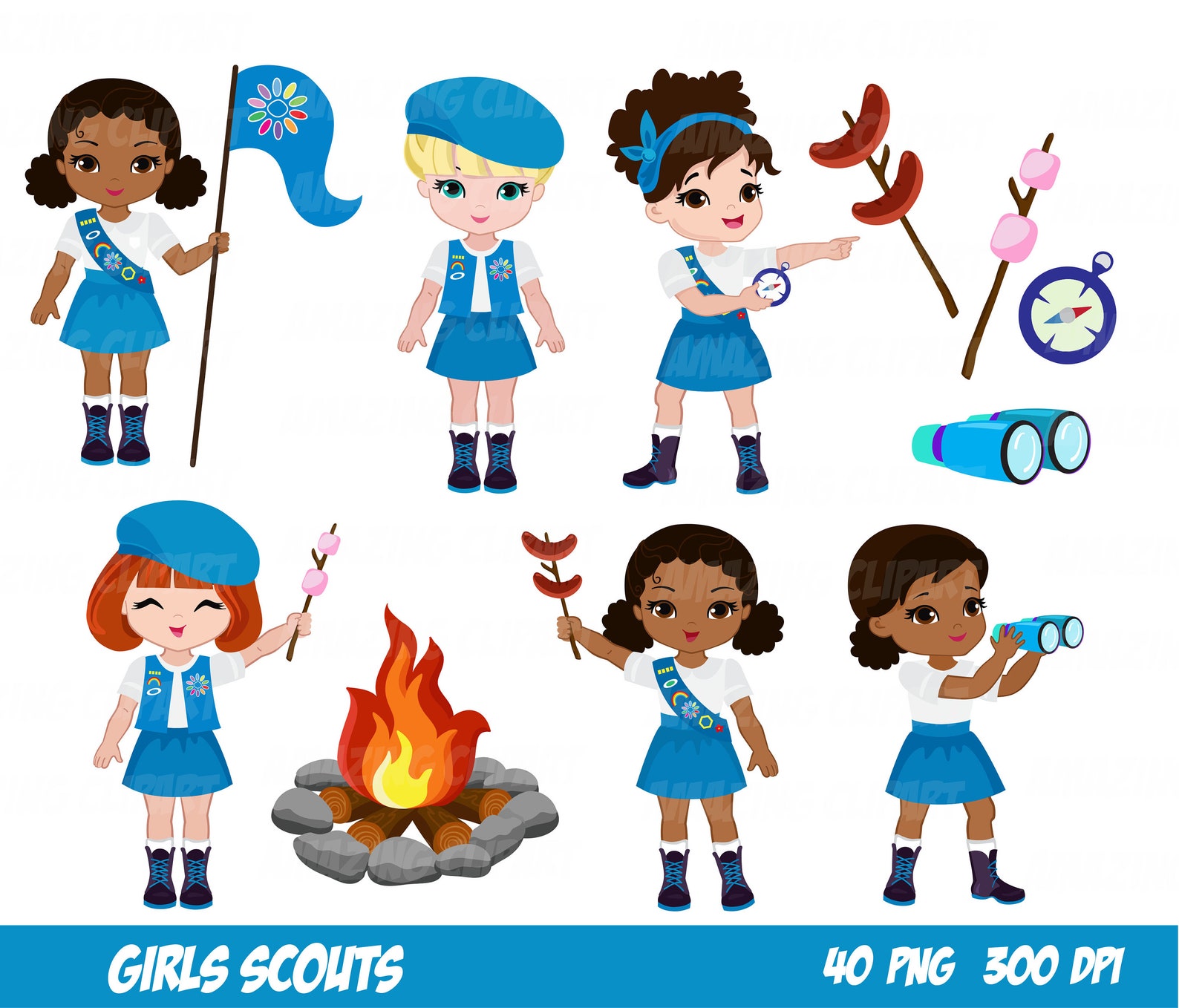 Explorer Girls Clipart Set/daisy Troop/ Junior Scout Girl Clip - Etsy