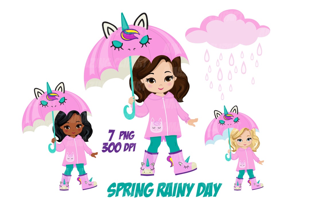 Rainy Day Girls Clipart, Cute Girls Rainbow, Fashion Girls Clipart ...