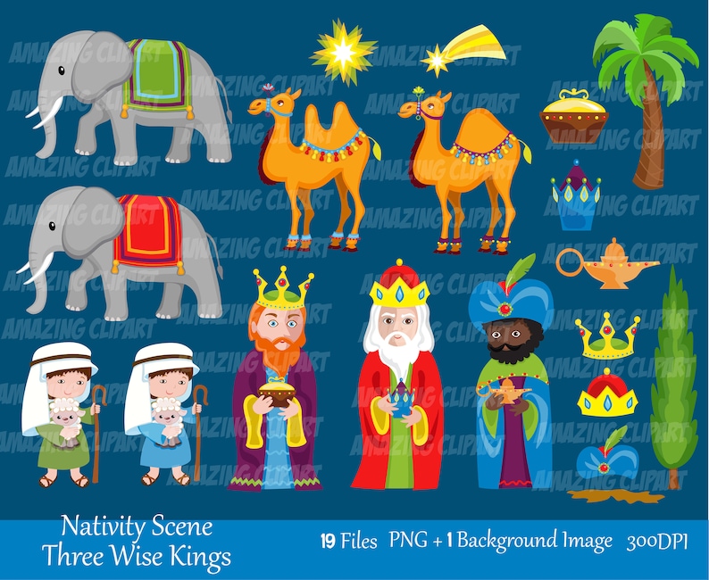 Nativity Scene 2 Clip Art and Digital Paper Set Three Wise - Etsy
