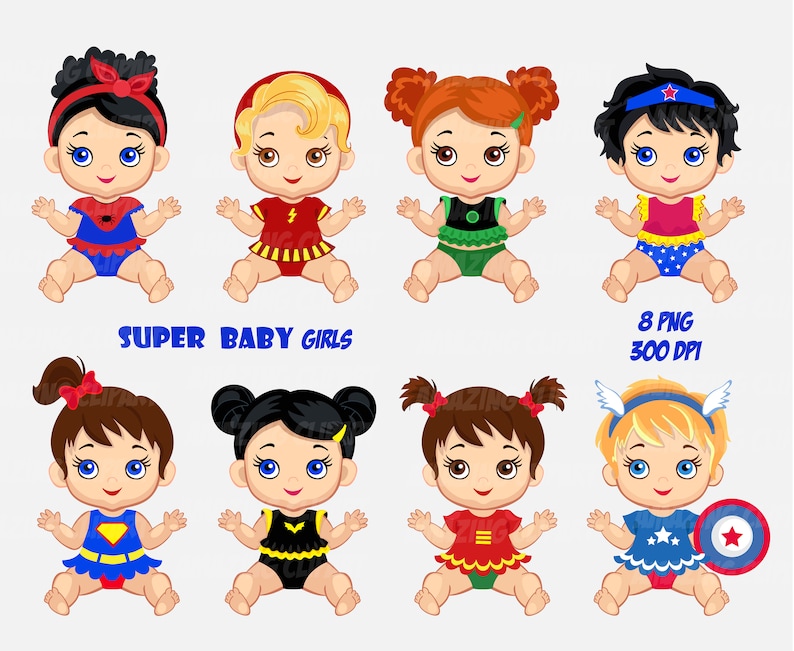 Superhero Babies Clipart Superheroes Clipart Superbaby Girls - Etsy